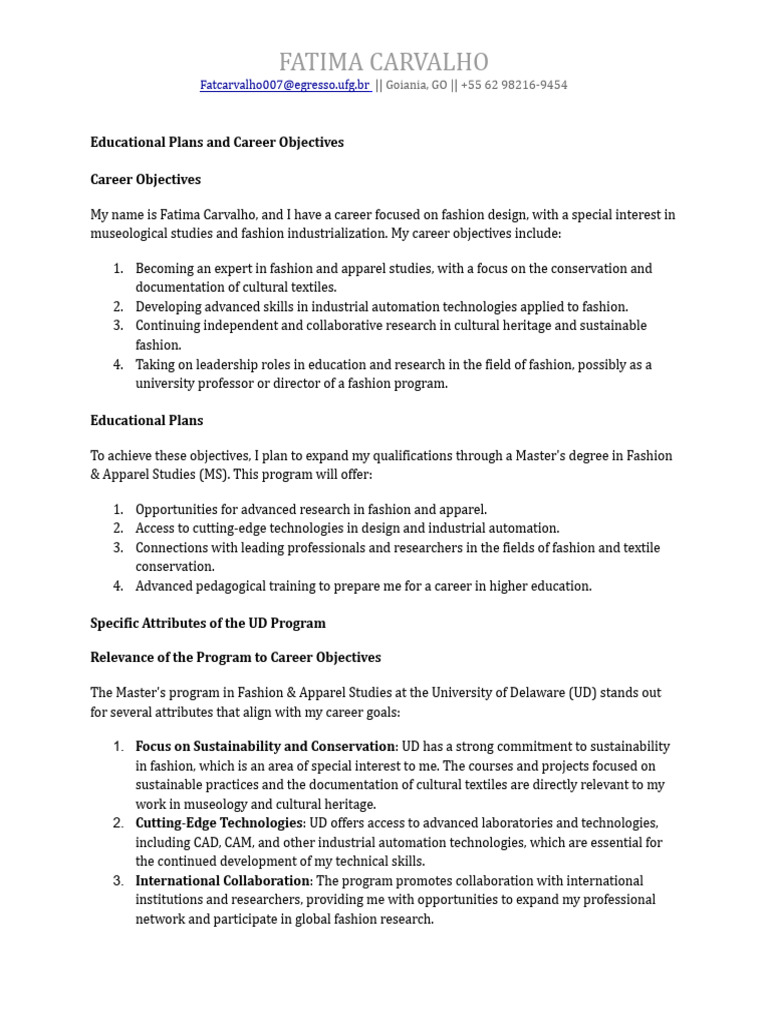 Educational Plans and Career Objectives | PDF