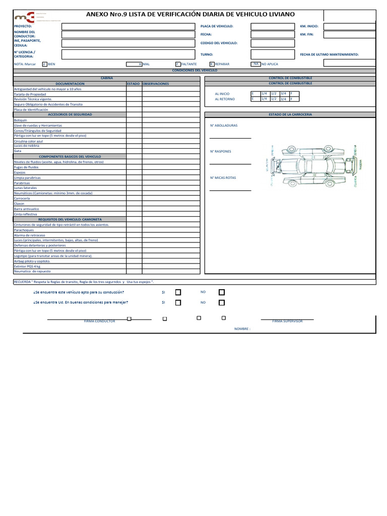 Anexo Nro 9 Pre Uso de Veh Culo | PDF