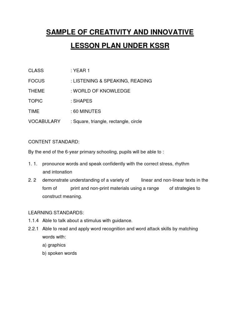 Sample Lesson Plan English TH 1 | PDF | Lesson Plan | Creativity