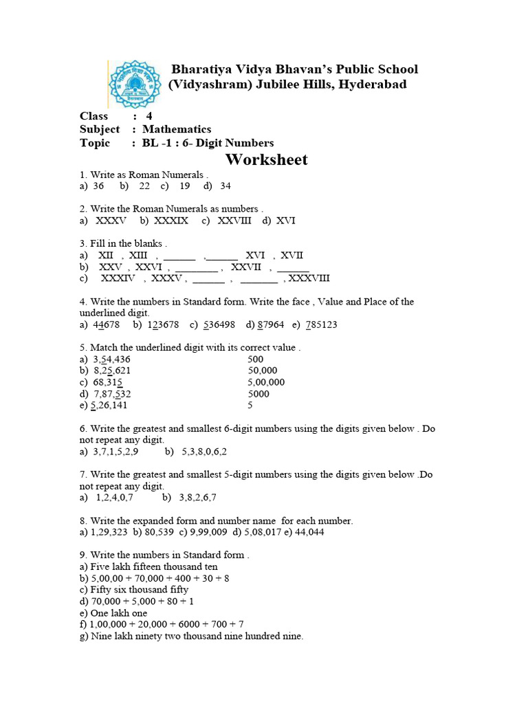 Class 4 BL-1 Worksheet | PDF