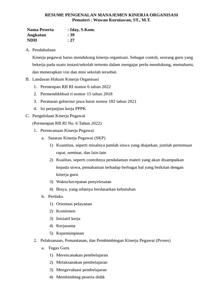 Resume E-Learning PENGENALAN MANAJEMEN KINERJA ORGANISASI | PDF