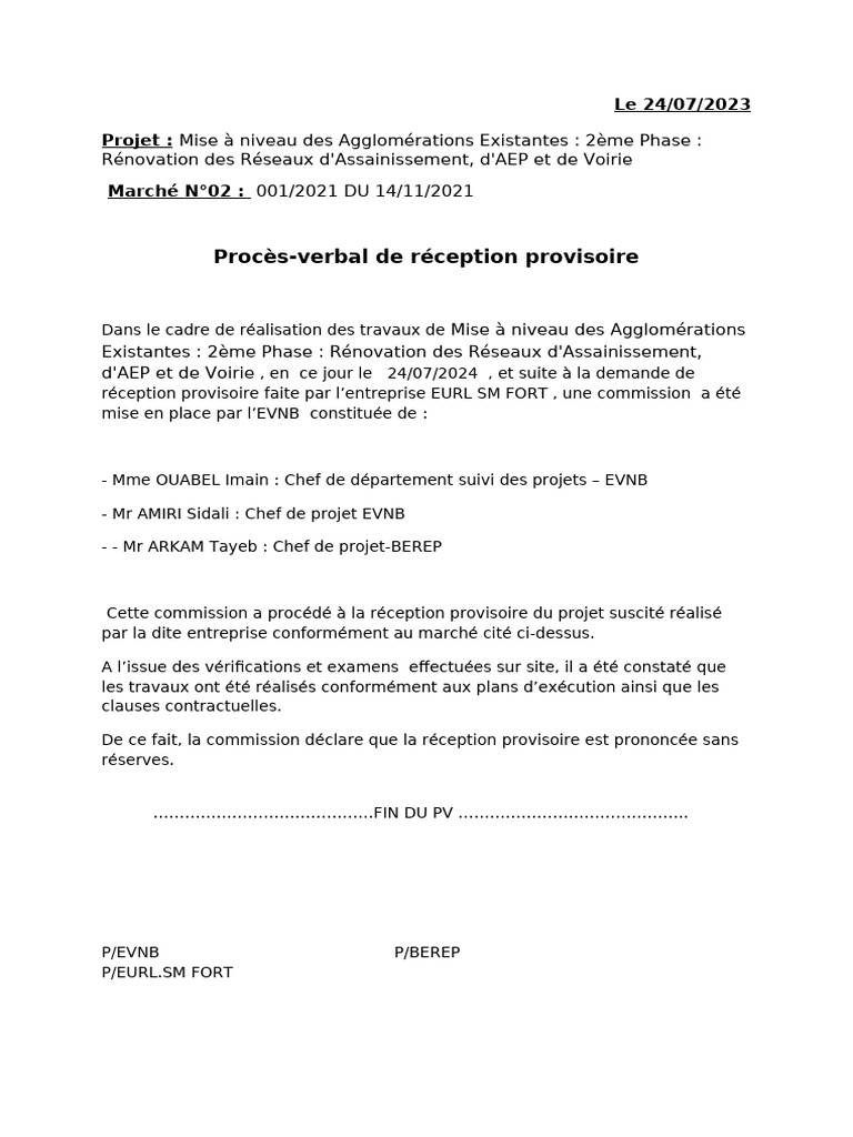 PV de Reception Provisoire | PDF