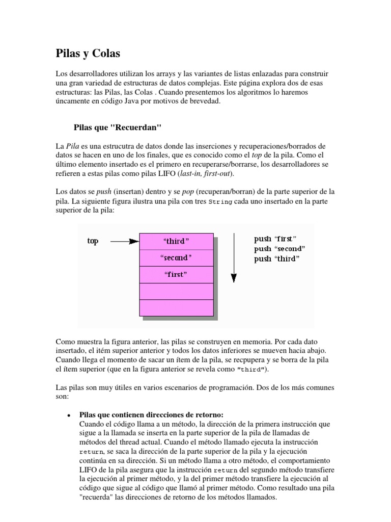 Pilas Y Colas Pdf Cola Tipo De Datos Abstractos Java Lenguaje