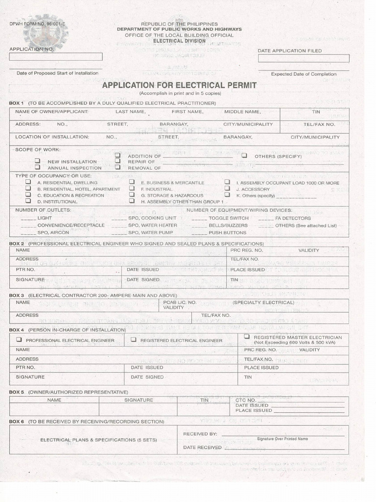 Electrical Permit Form Manila | PDF