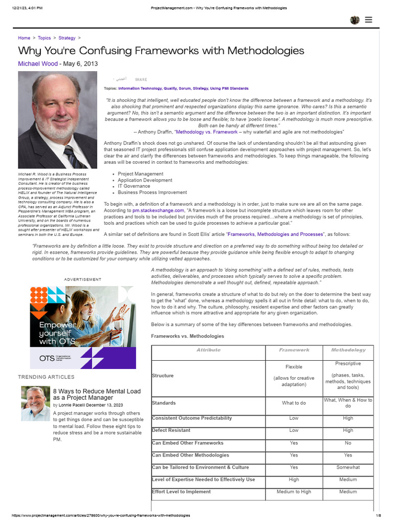 Why You're Confusing Frameworks With Methodologies | PDF