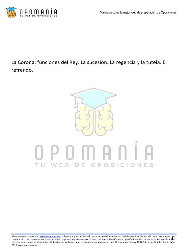 La Corona Funciones Del Rey. La Sucesión. La Regencia y La Tutela. El ...