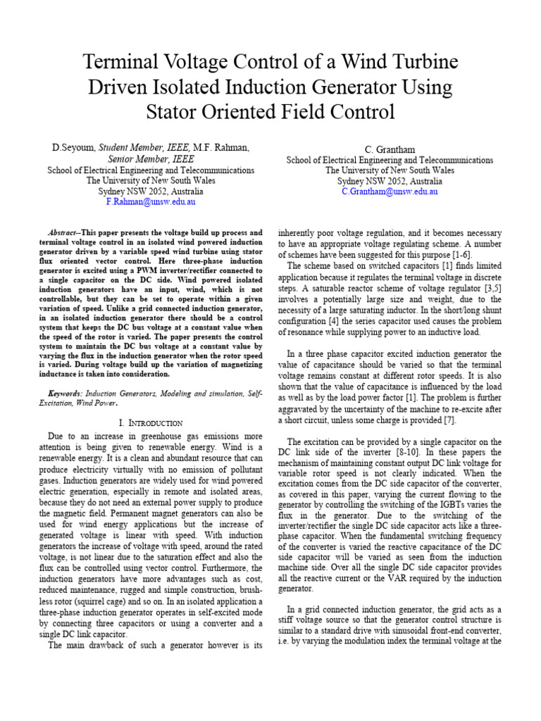 Terminal Voltage Control Of A Wind Turbine Driven Isolated Induction Generator Using Stator