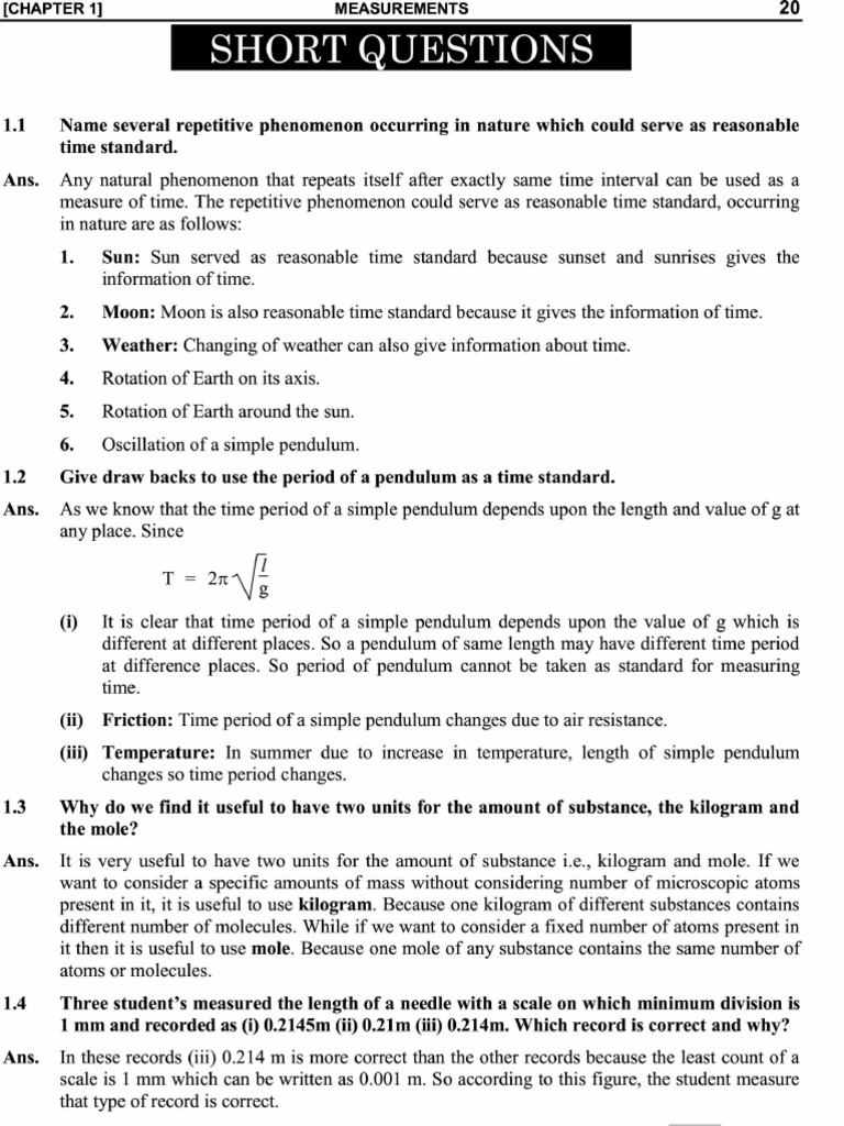 chapter-1-Physics-Short | PDF
