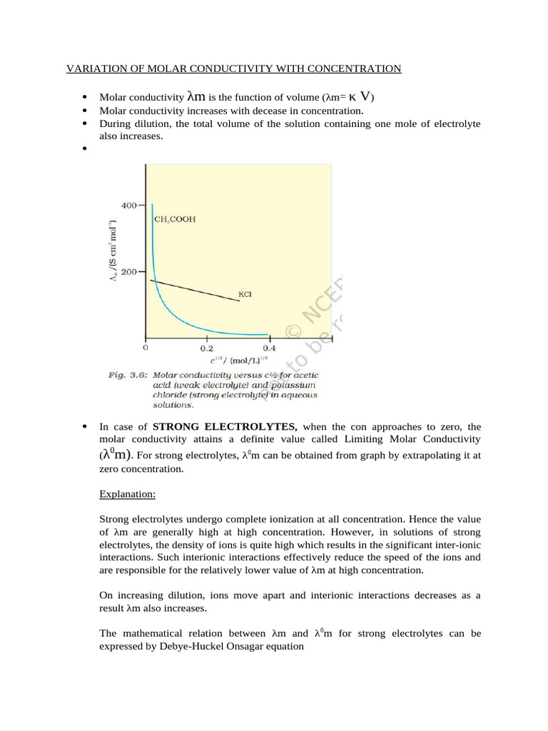 Variation of Molar Conductivity With Concentration | PDF | Dissociation ...
