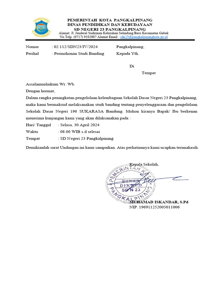 Surat Permohonan Study Banding | PDF