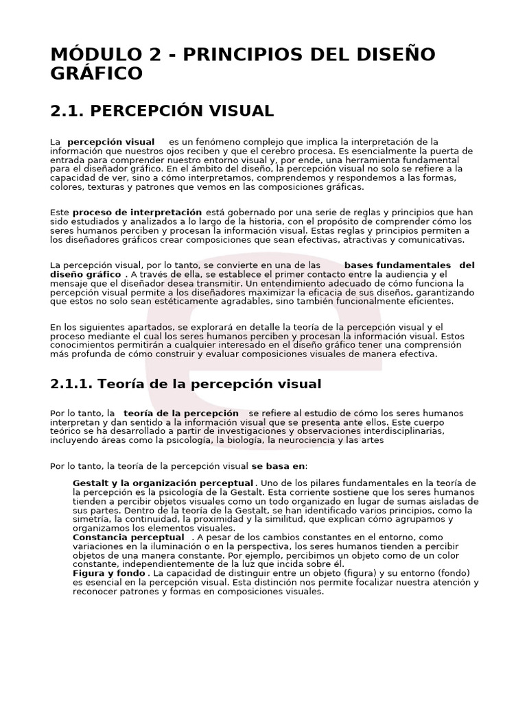 MODULO 2 PRINCIPIOS DEL DISEnO GRAFICO | PDF | Percepción | Perspectiva ...