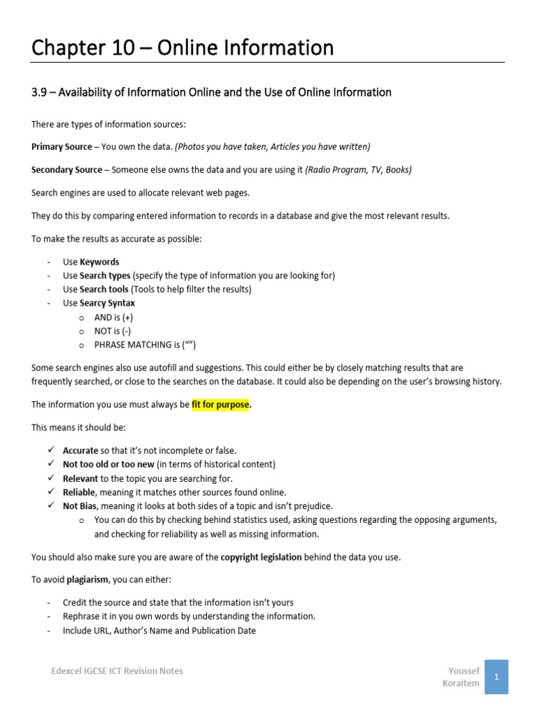 ICT - Chapter 10 - Revision Notes | PDF