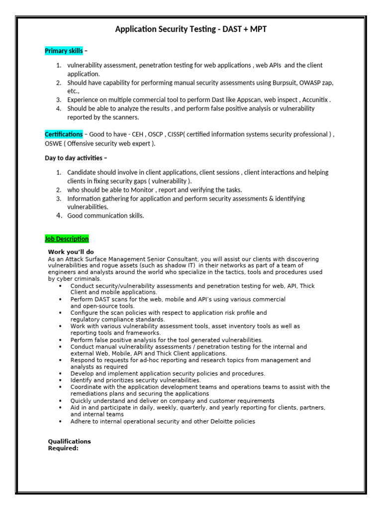 Application Security JD | PDF