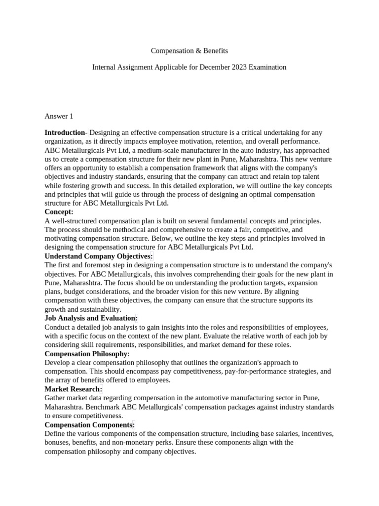 Compensation & Benefits Assignment | PDF