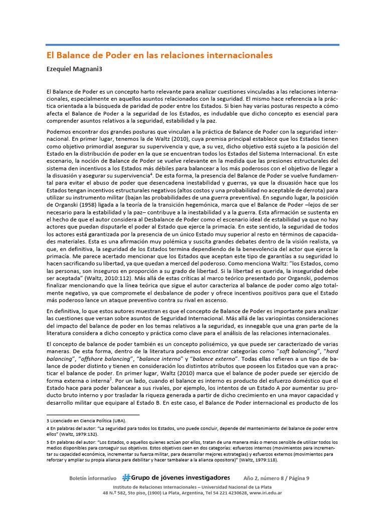 El Balance de Poder en Las Relaciones Internacionales | PDF