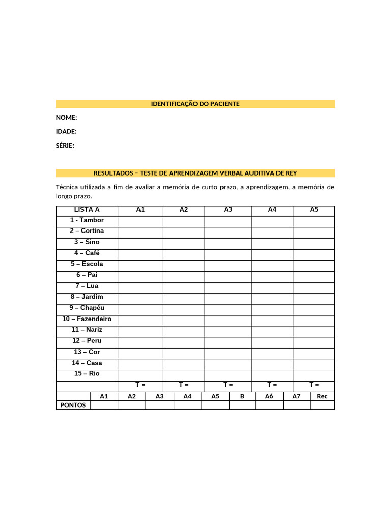 Protocolo Técnica RAVLT | PDF