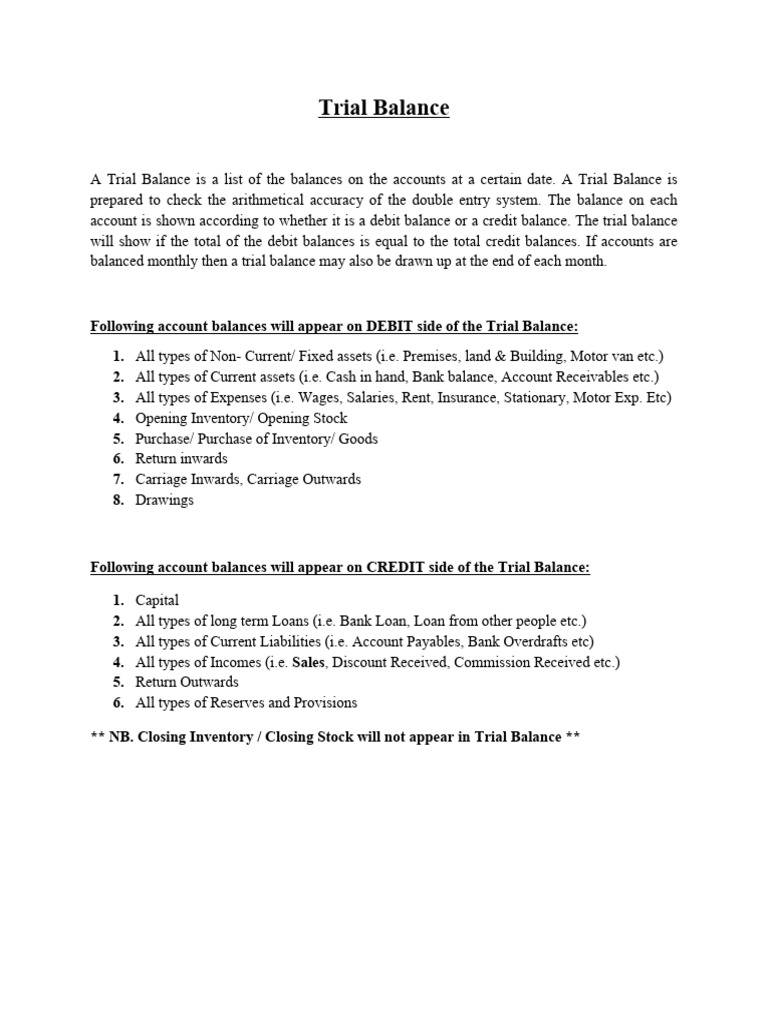 TRIAL BALANCE GUIDE | PDF