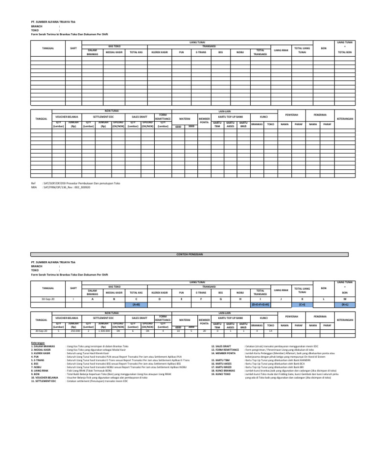 Form Serah Terima Isi Brankas Toko Dan Dokumen Per Shift | PDF
