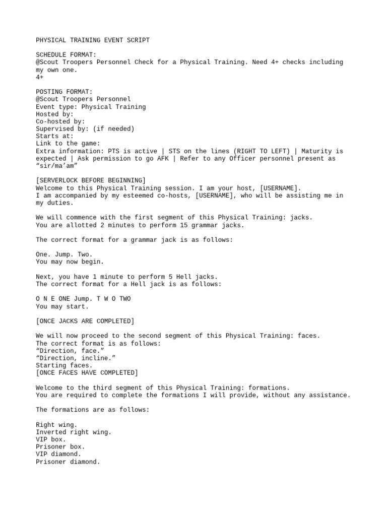 Physical Training Event Script Guide | PDF