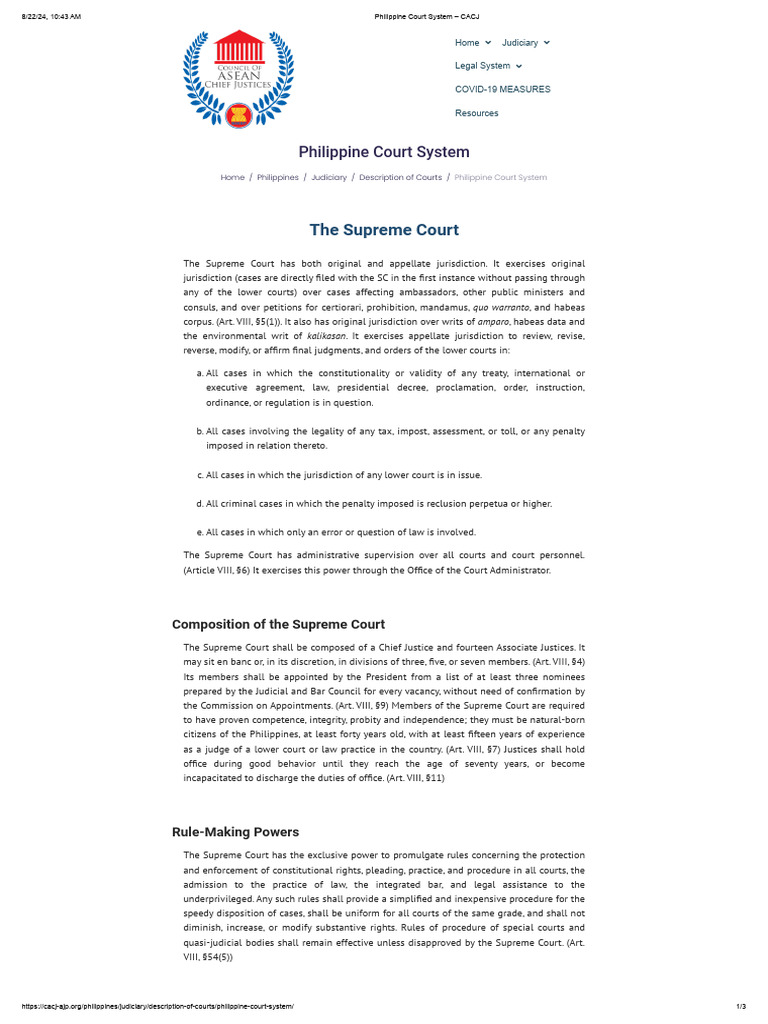 Philippine Court System - CACJ | PDF