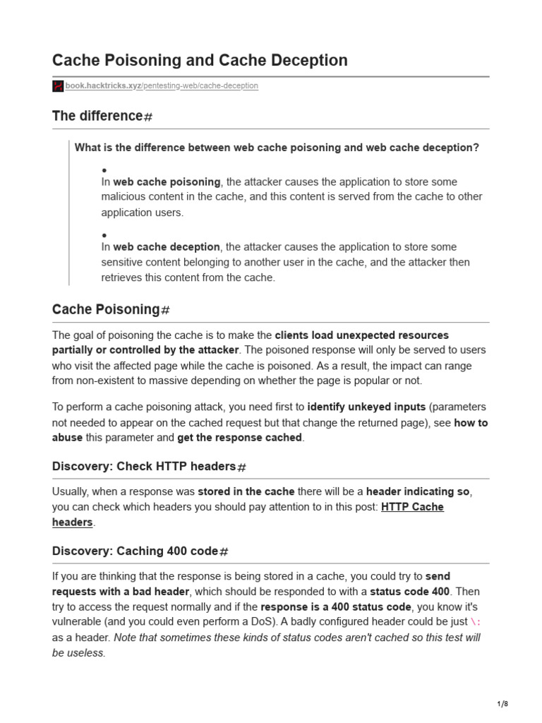 Cache Poisoning and Cache Deception | PDF