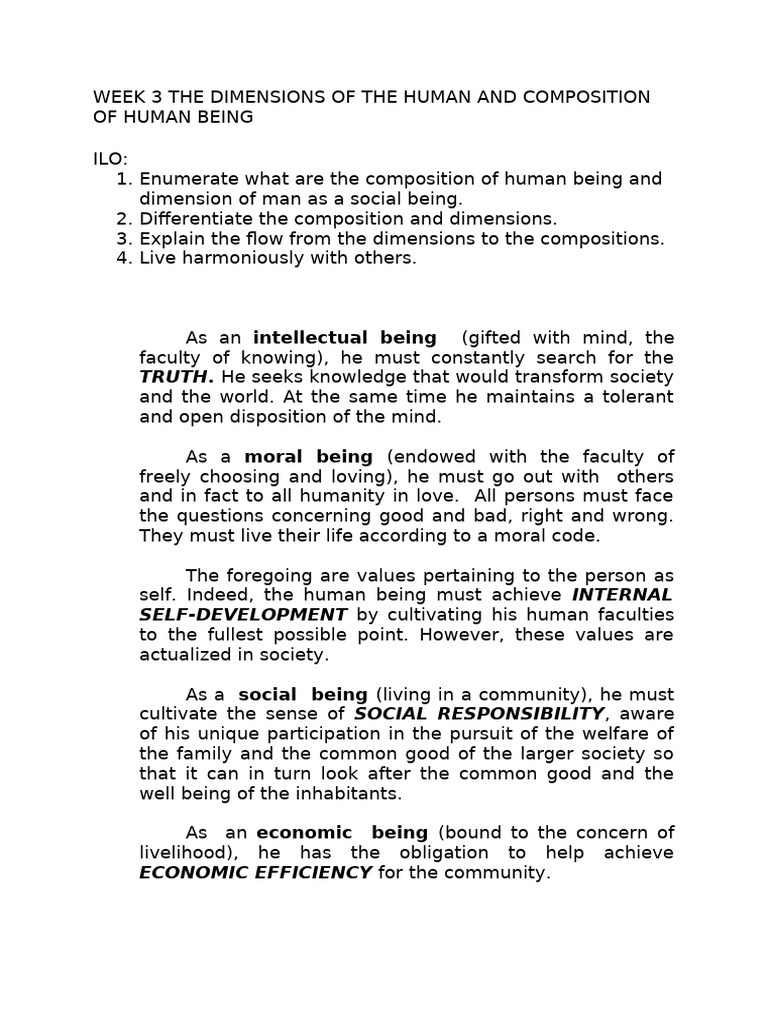 Xv7726uio - Week 3 The Dimensions of The Human and Composition of Human ...