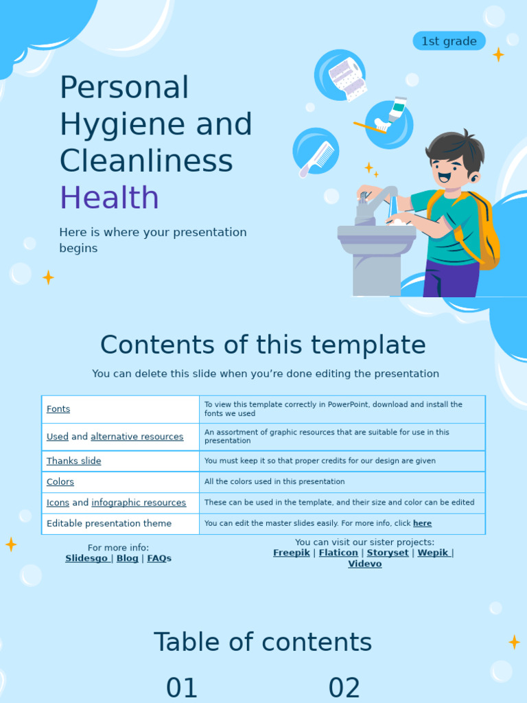 Personal Hygiene and Cleanliness - Health - 1st Grade by Slidesgo | PDF