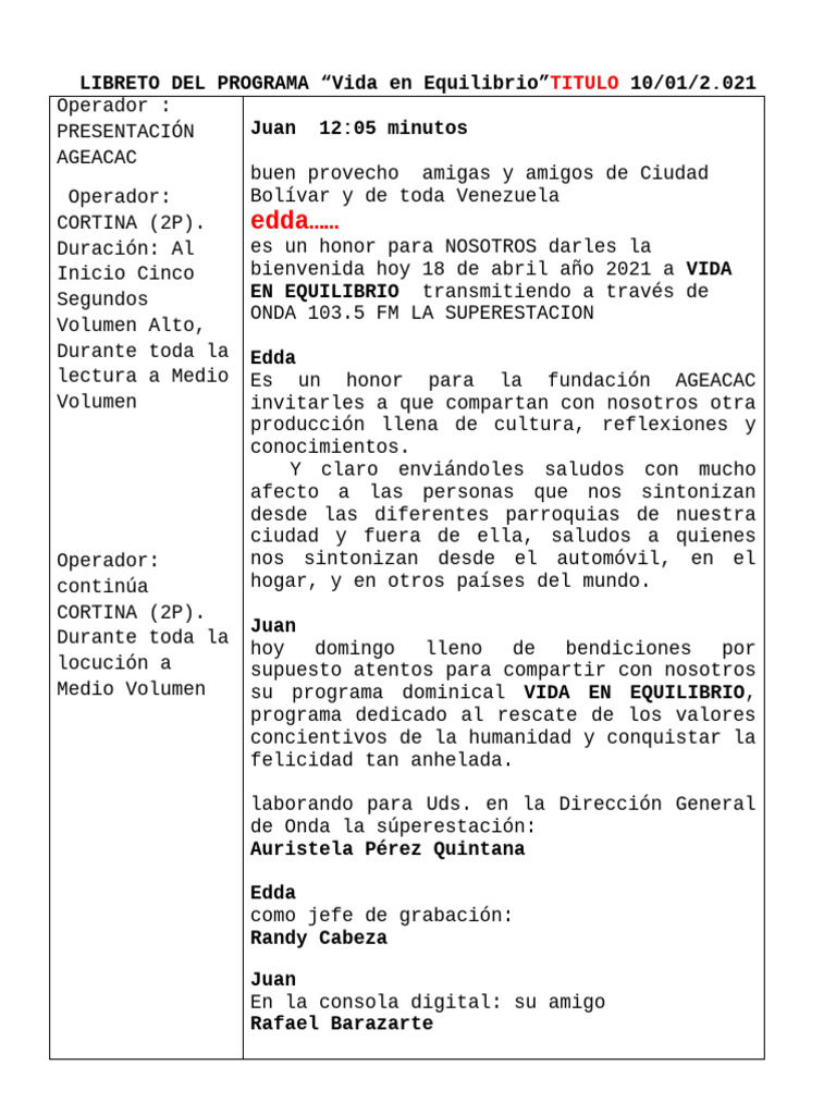 LIBRETO DEL PROGRAMA VIDA EN EQUILIBRIO objetivo | PDF