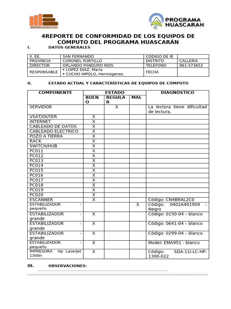 Reporte de Conformidad de Los Equipos de Cómputo | PDF | Arquitectura ...