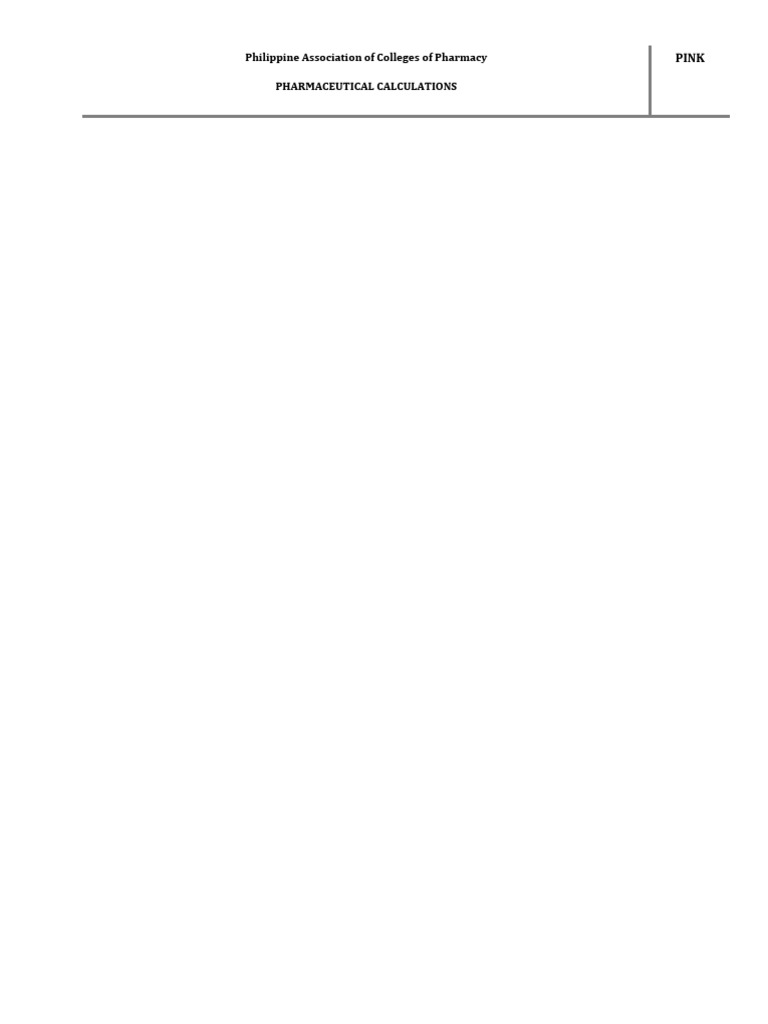 Pharmaceutical Calculations Answer Key-PINK PACOP | PDF