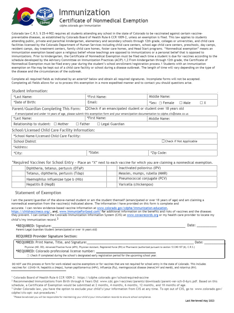 Immunization Request Record Form Colorado | PDF | Vaccines | Epidemiology