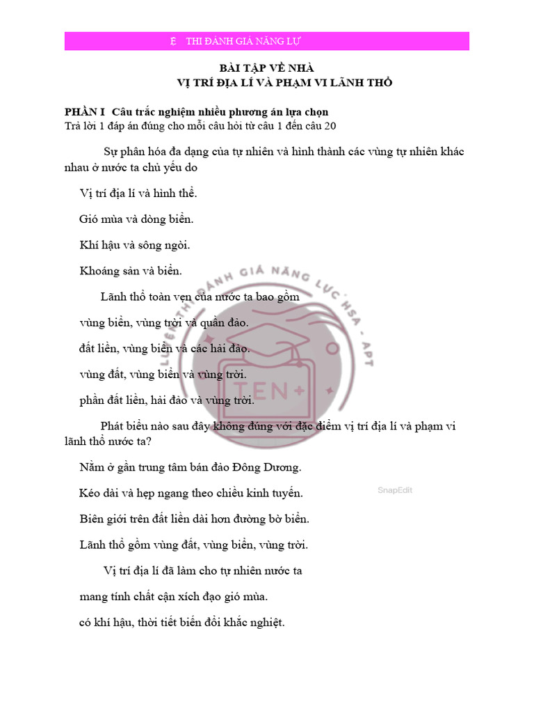 Bai 1 VI Tri Dia Li Va Pham VI Lanh Tho PDF | PDF