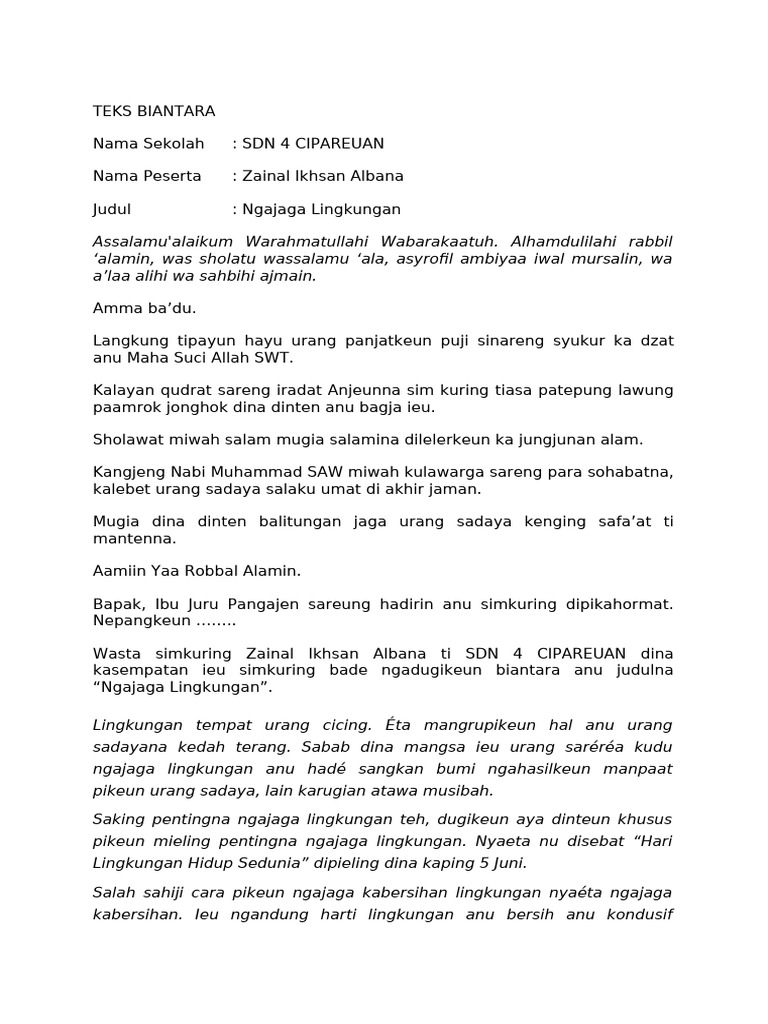 Teks Biantara Basa Sunda Tahun 2024 | PDF