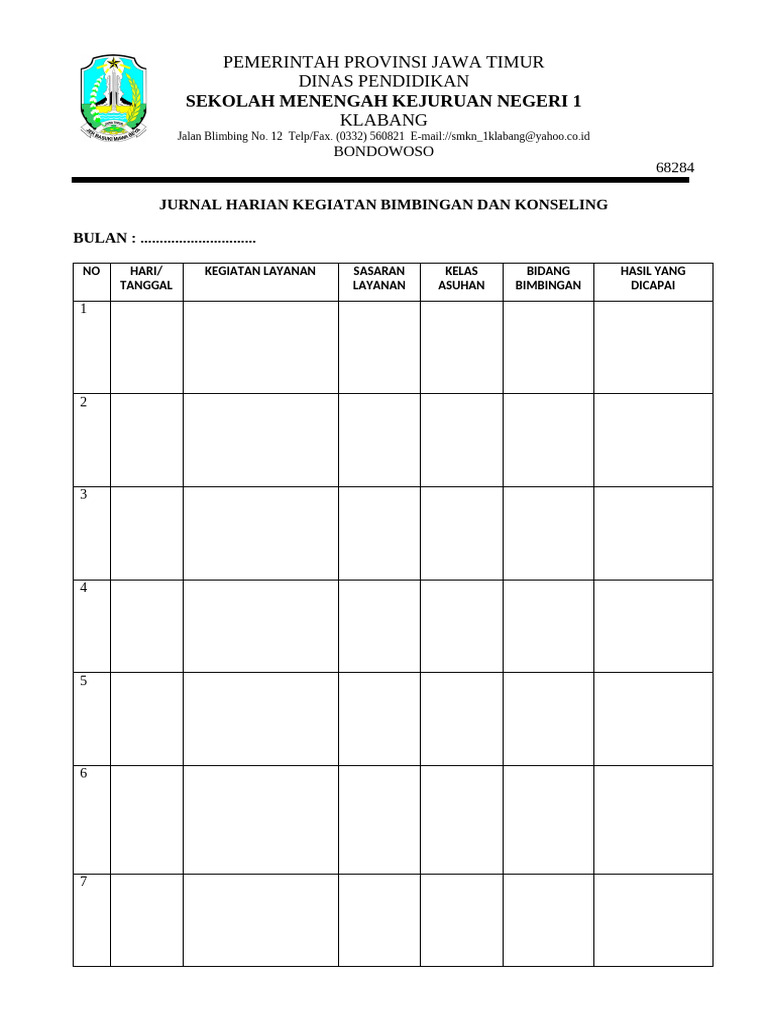FORM JURNAL HARIAN BK | PDF