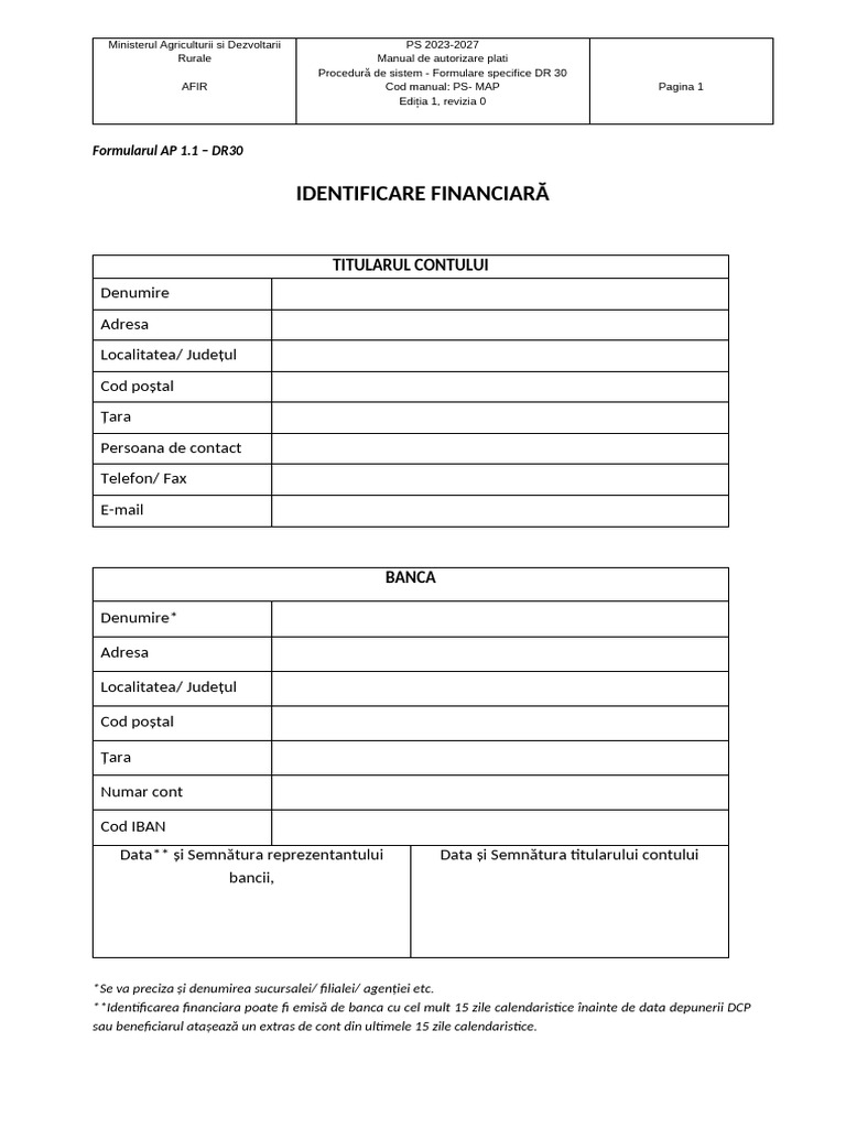 Anexa Formularul AP 1.1, DR30 | PDF