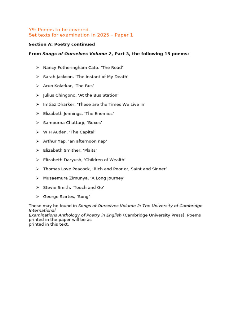 Poetry Set for 2025 Examination | PDF | Lever