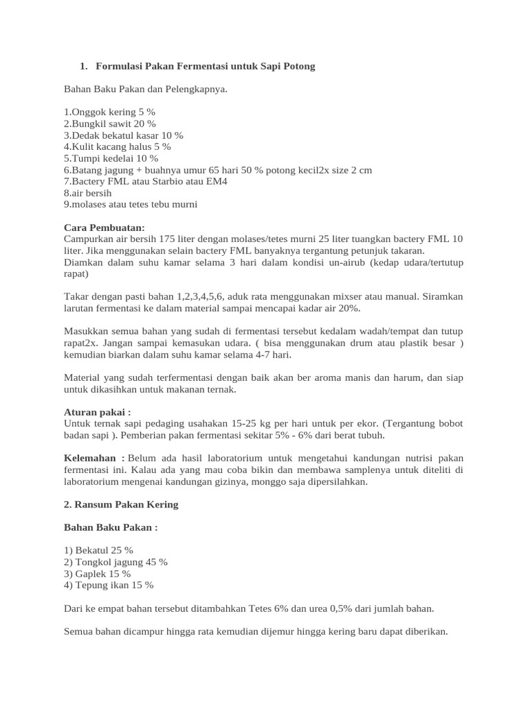 FORMULASI SAPI POTONG | PDF