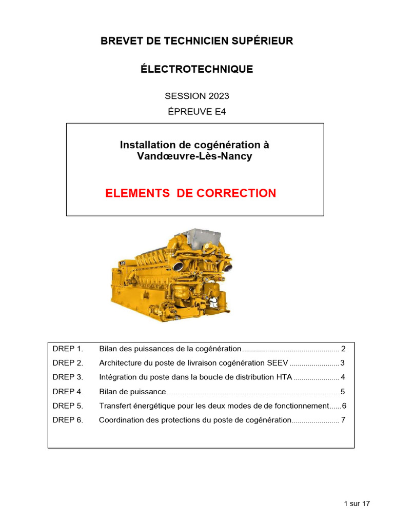 Bts Electrotechnique 2023 Elements de Correction | PDF
