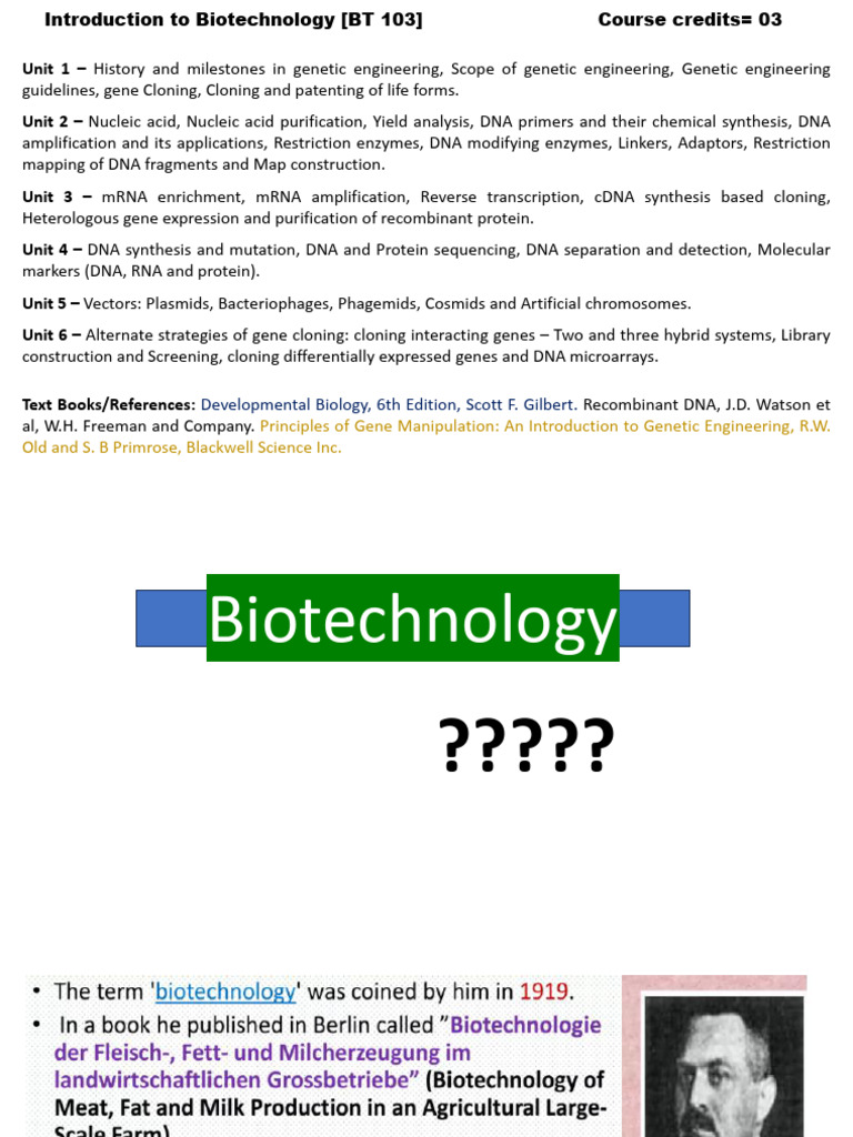 Introduction To Biotechnolgy | PDF