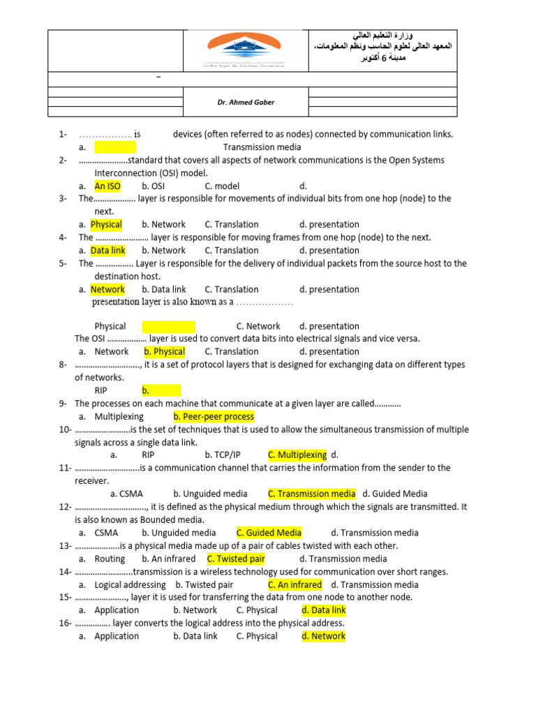 Computer Network - Midterm - Model Answer | PDF