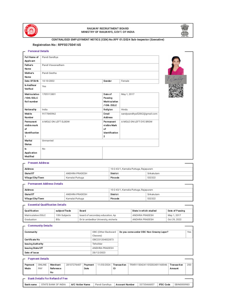 RPF SI Sandhya | PDF