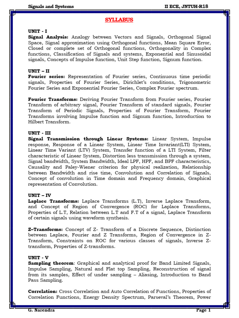 JNTUH Signals and Systems Notes | PDF | Fourier Transform | Science ...