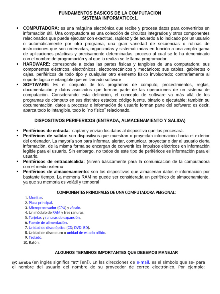 FUNDAMENTOS BASICOS DE LA COMPUTACION | PDF