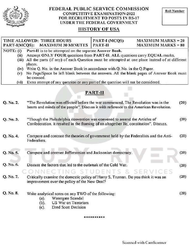 History of USA CSS 2022 Past Paper | PDF