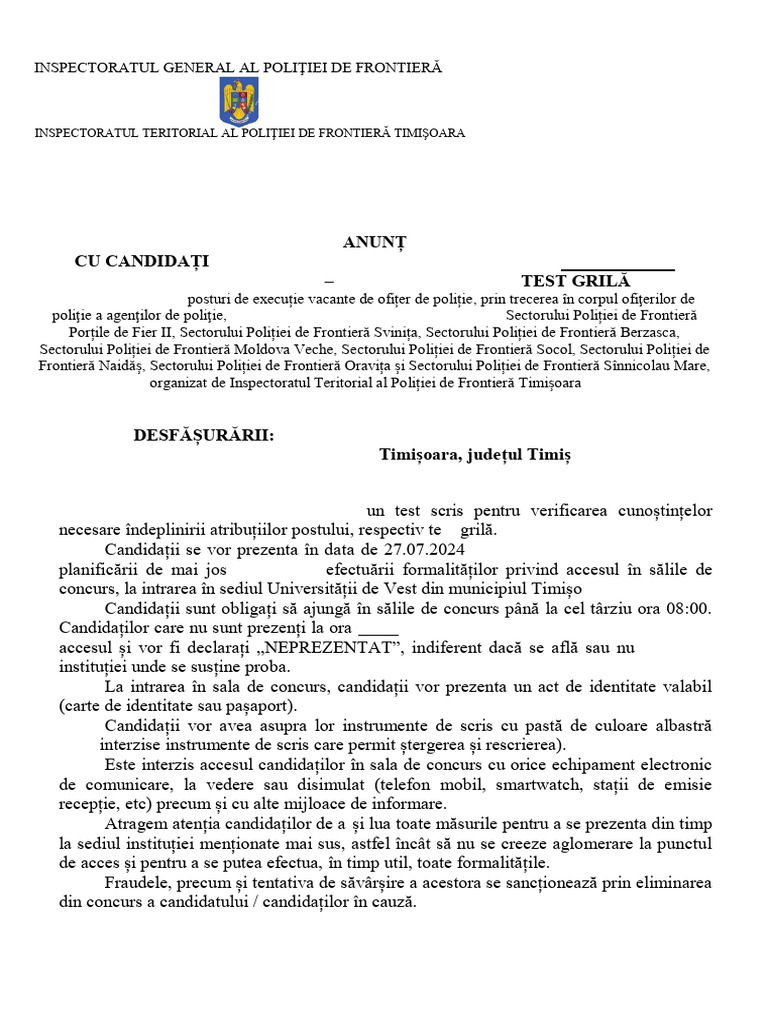 Tabel Nominal Cu Prezenta La Proba Scrisa TCO 27.07.2024 | PDF