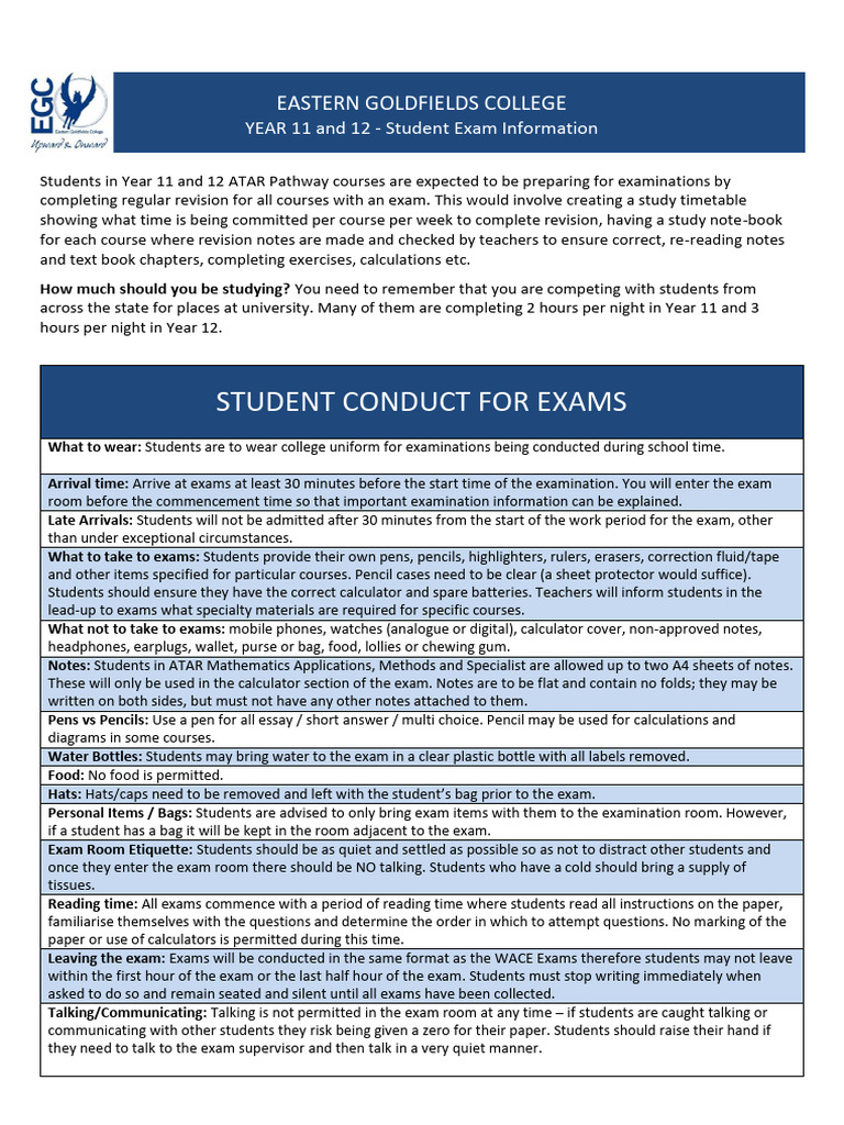 Student Information For Exams | PDF