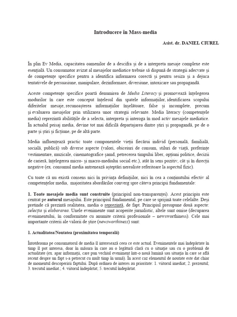 Introducere Mass-Media | PDF