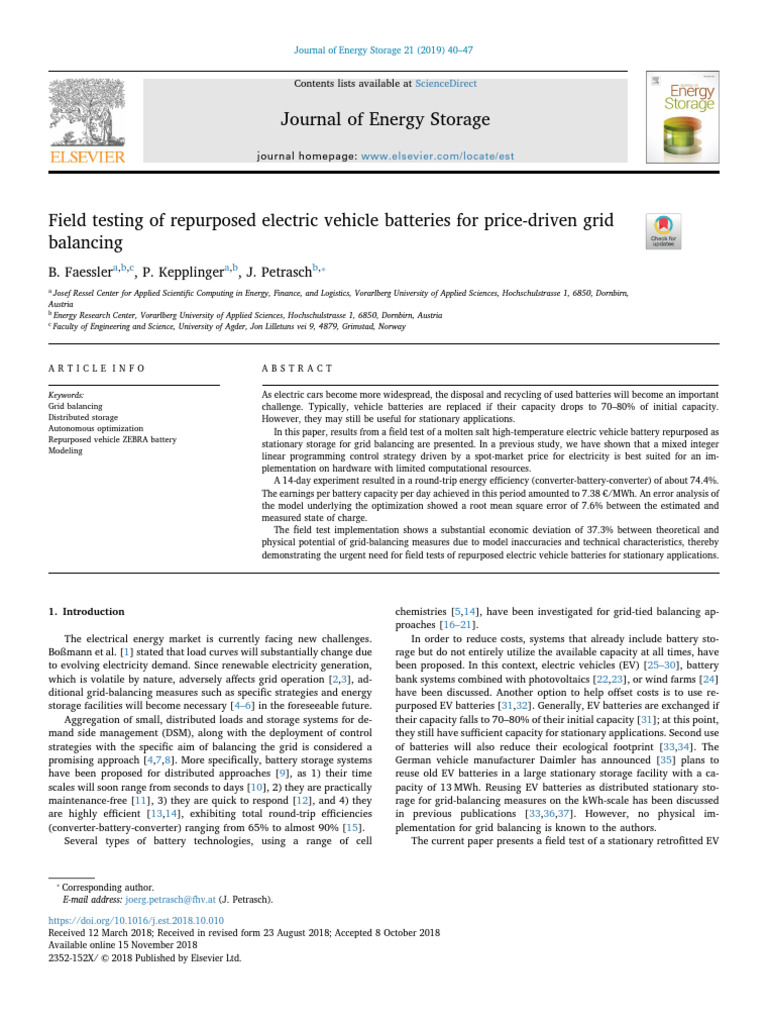 Field Testing of Repurposed Electricvehicle Batteries For Price-Driven ...