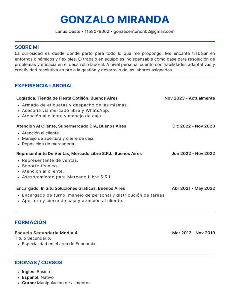 Gonza Miranda CV | PDF