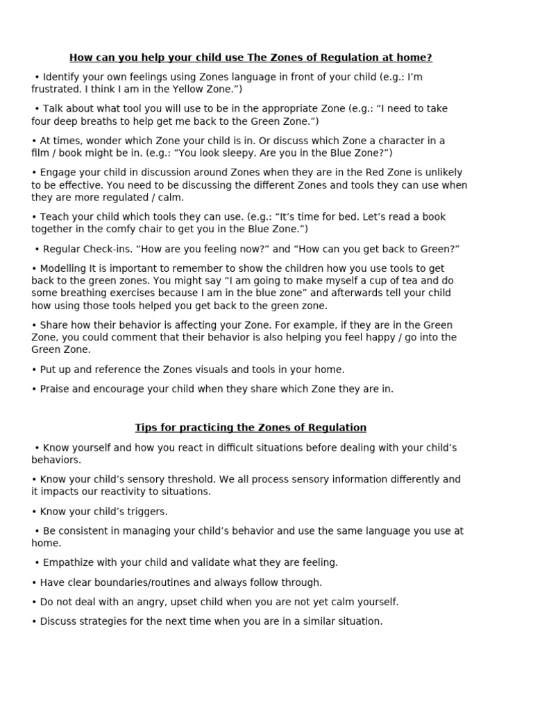 Zones - How To Help Your Child at Home | PDF
